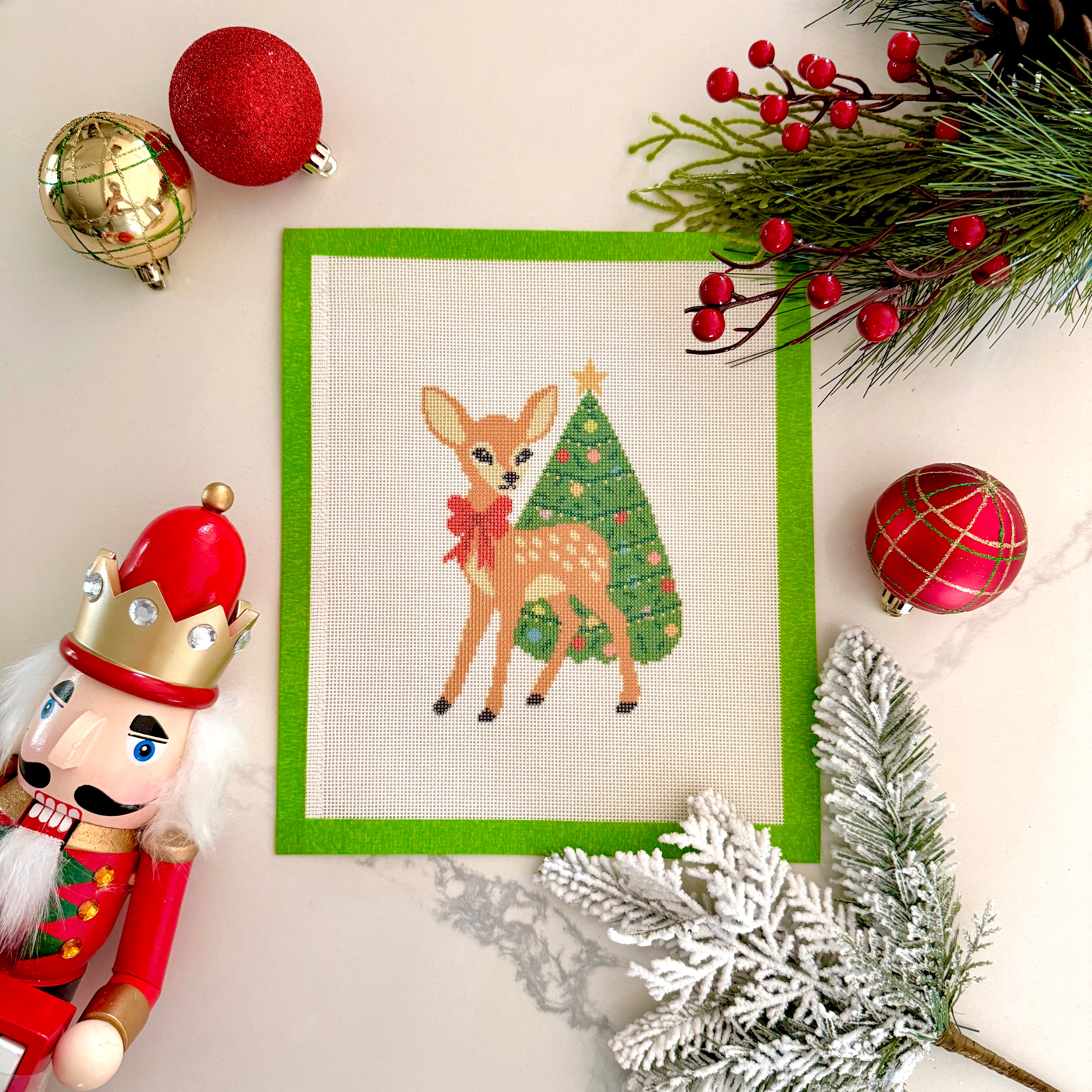 Christmas doe needlepoint canvas – Tales and Stitching